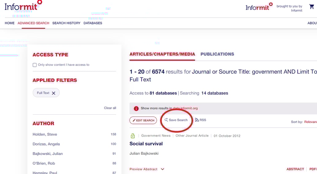 Informit Search | Save searches